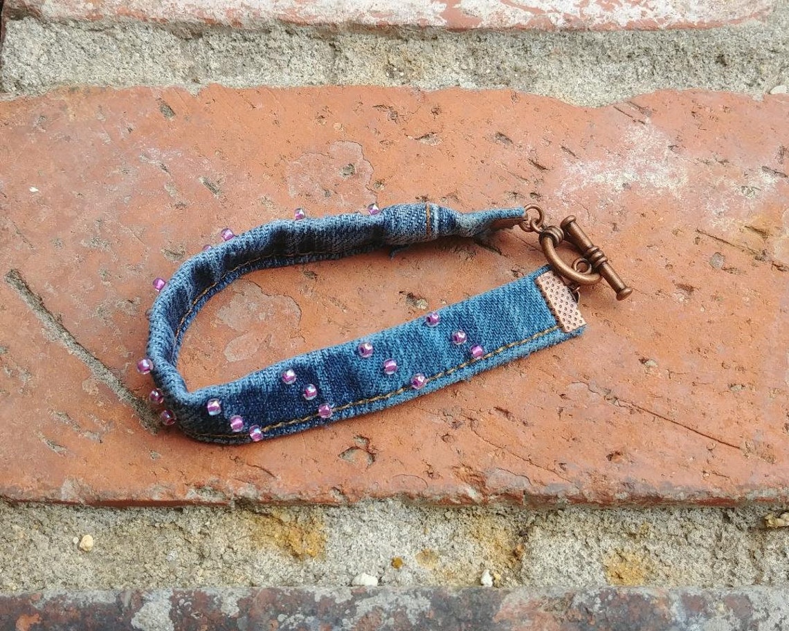 Denim Bracelet, Bracelet Jeans Blue, Denim Upcycled, Jeans Recycled ...