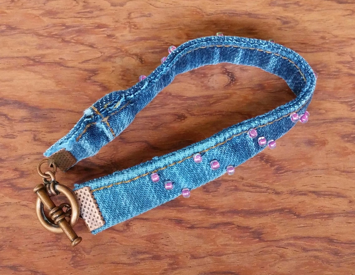 Denim Bracelet, Bracelet Jeans Blue, Denim Upcycled, Jeans Recycled ...