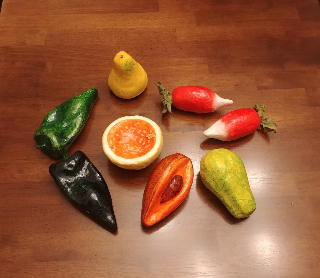 Paper Mache Fruit Vegetable Set, Mexican Colorful Fruits, Vintage ...