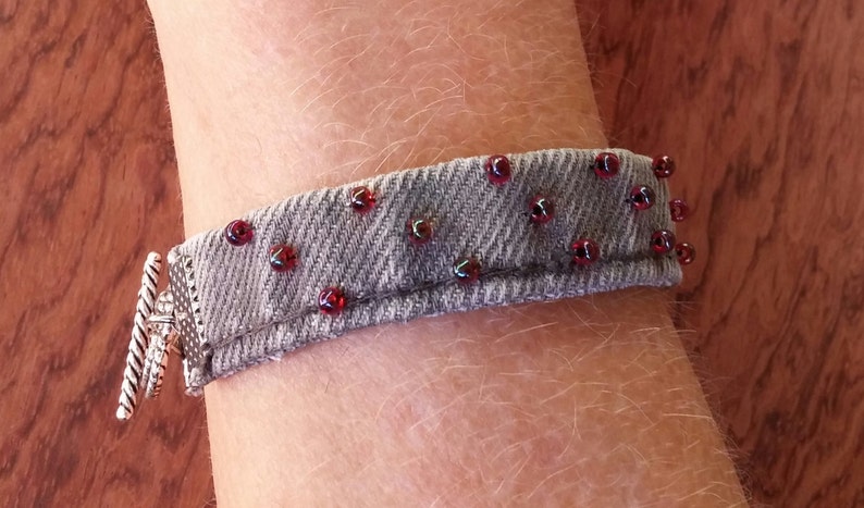 Bracelet Denim Beaded, Jeans Bracelet Gray, Jeans Upcycled, Denim ...