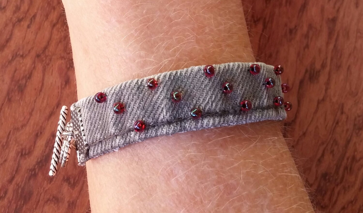 Bracelet Denim Beaded, Jeans Bracelet Gray, Jeans Upcycled, Denim ...