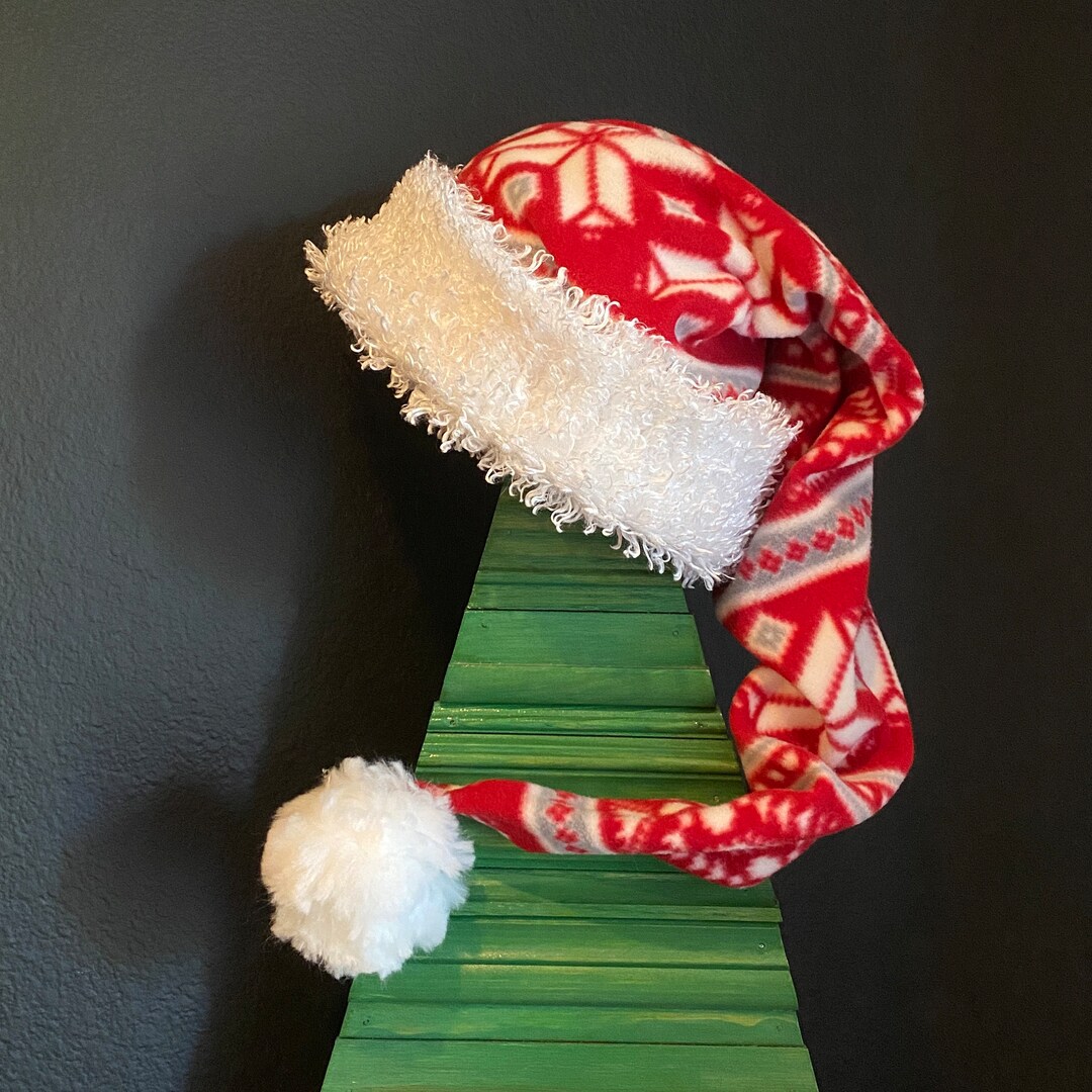Red & White Fair Isle Fleece Santa Hat - Etsy