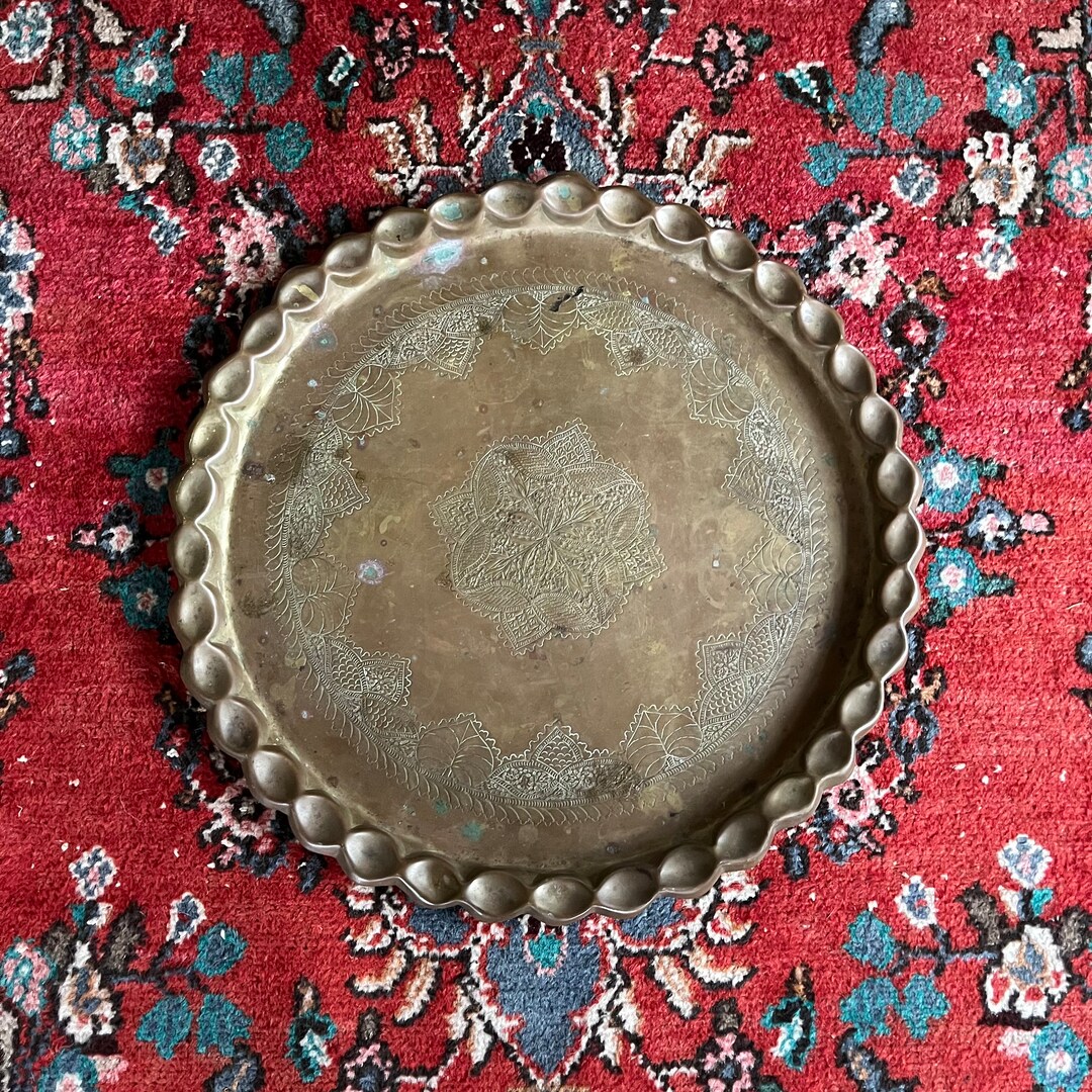 Vintage Engraved Brass Platter Made in India Morocco - Etsy