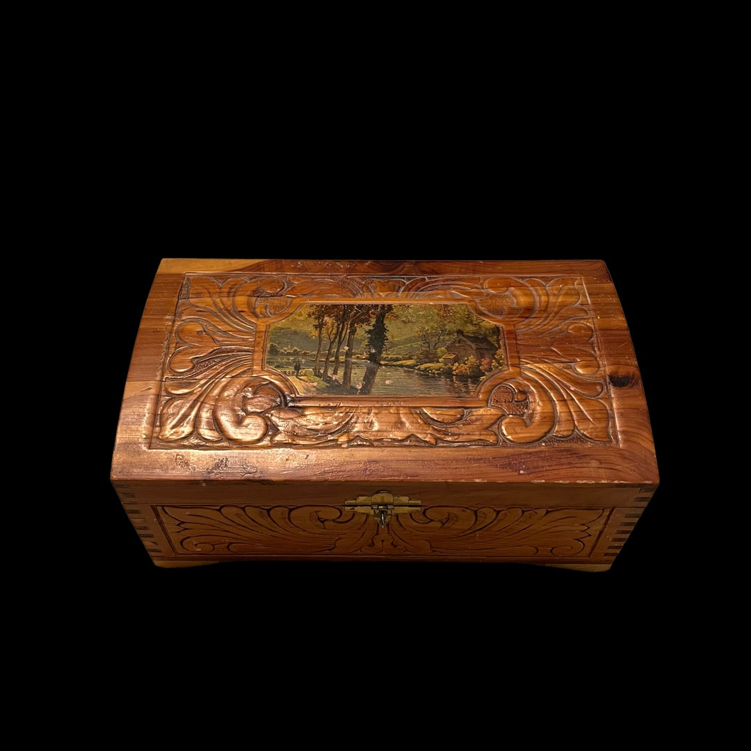 Vintage Carved Souvenir Jewelry Box 1950s - Etsy