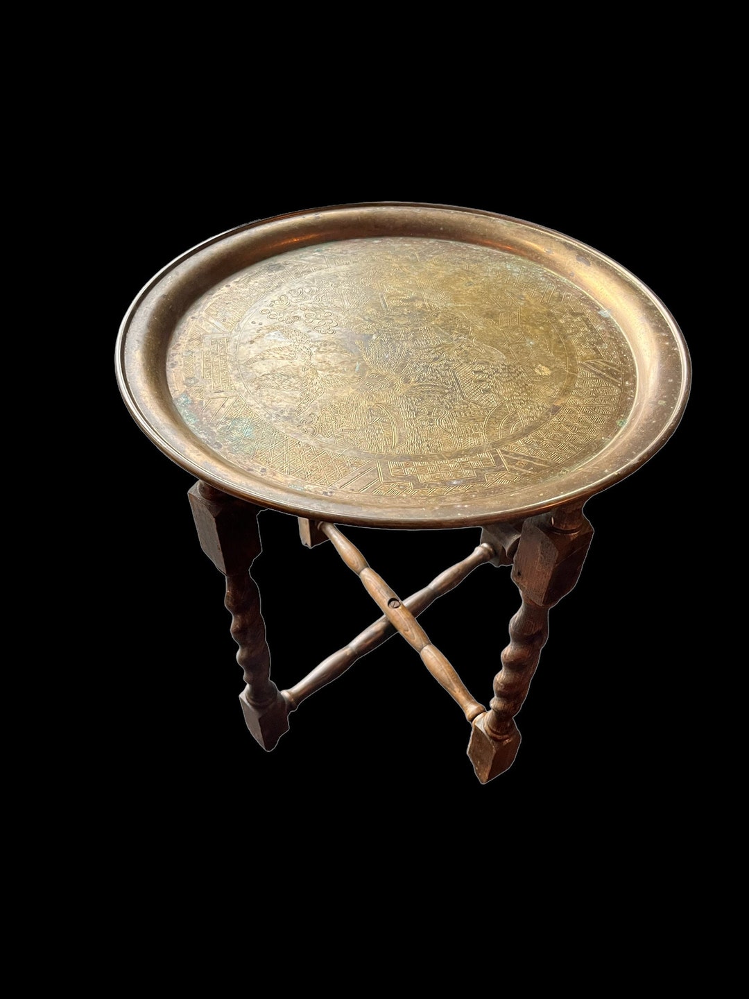 Vintage Indian Tea Table Brass Wood Base - Etsy
