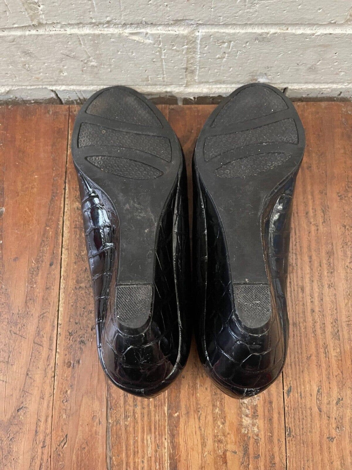 Alfani Step N Flex Black Alligator Patent Leather Peep Toe Wedge Heel ...