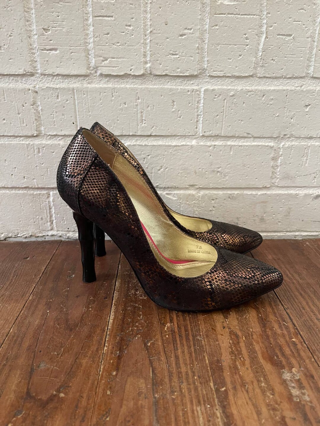 Elaine Turner Brown Italian Leather Metallic Snakeskin Python 4 in ...