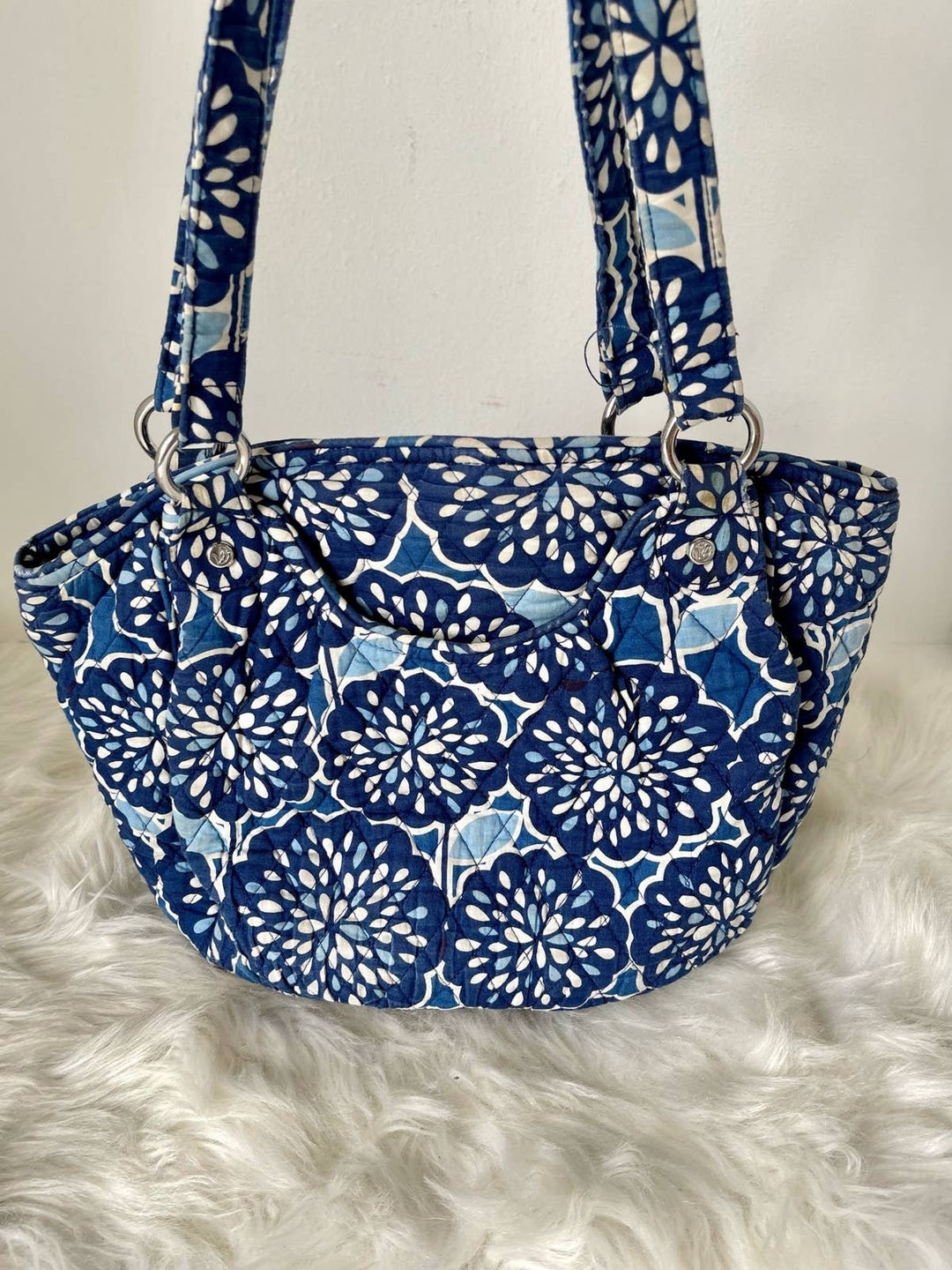 Signature Vera Bradley Blue Floral Quilted Handbag Shoulder Purse Tote ...