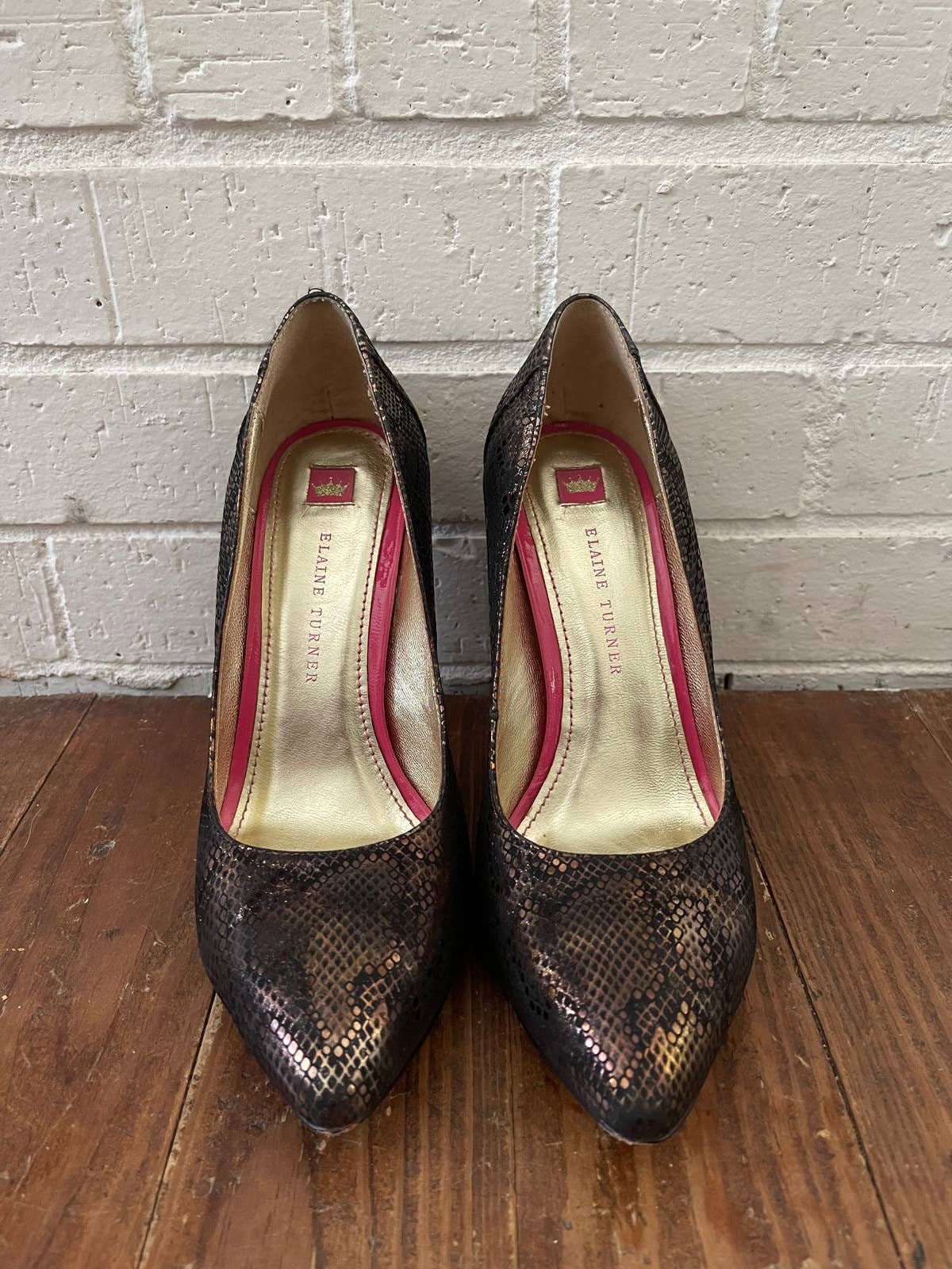 Elaine Turner Brown Italian Leather Metallic Snakeskin Python 4 in ...