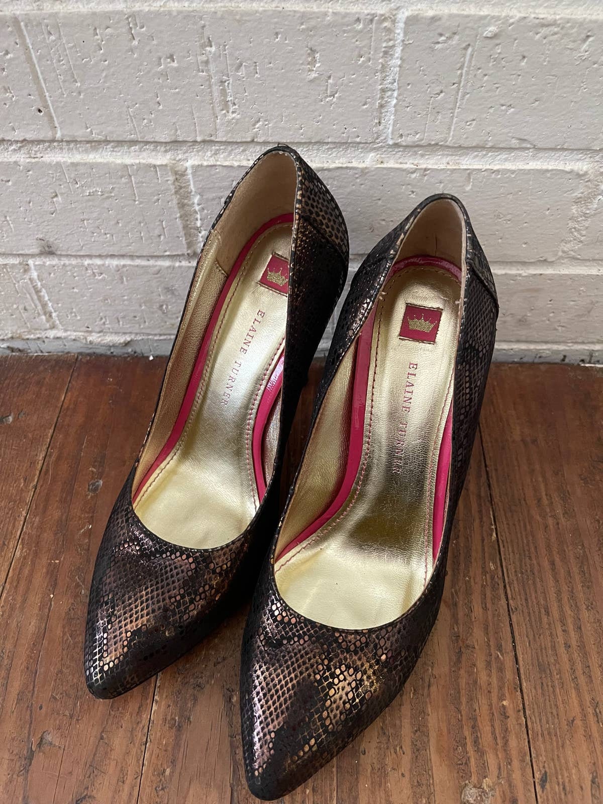 Elaine Turner Brown Italian Leather Metallic Snakeskin Python 4 in ...