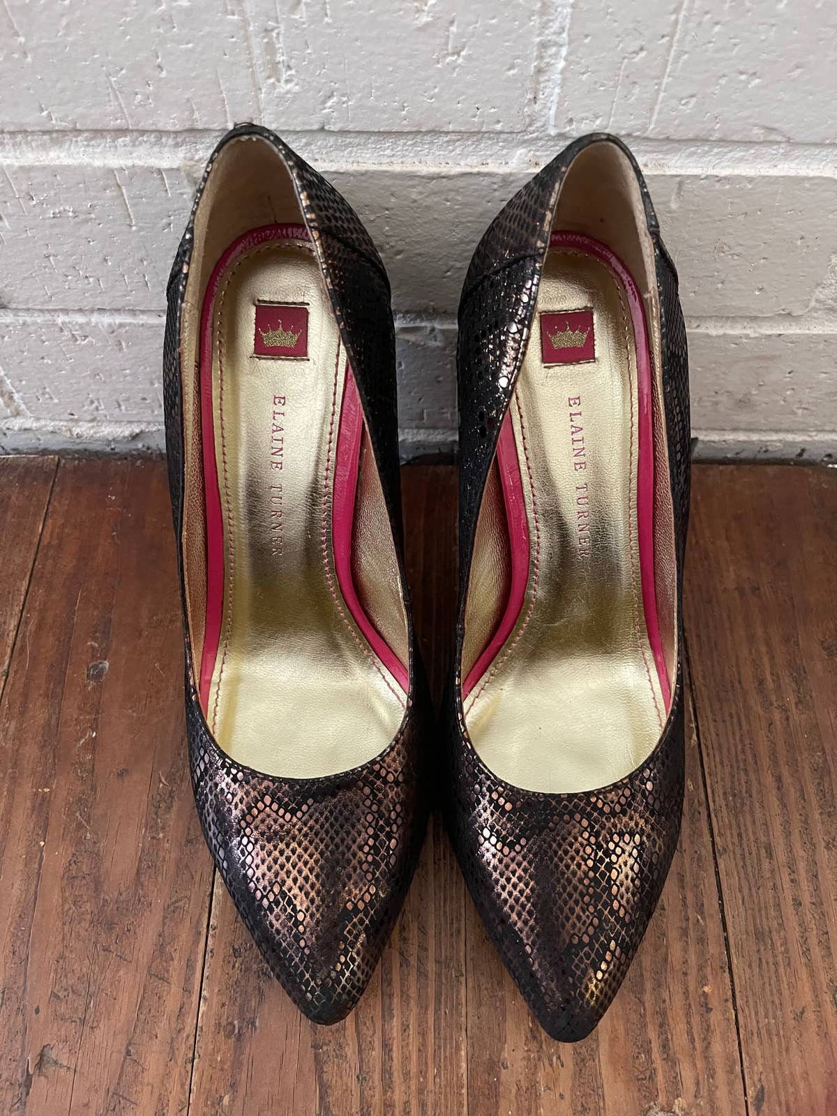 Elaine Turner Brown Italian Leather Metallic Snakeskin Python 4 in ...