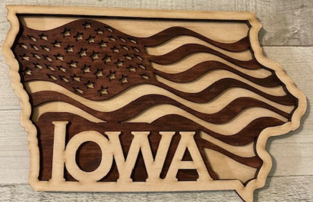 Laser Cut Iowa Flag Waving Flag Wooden Laser Cut Wall Hanging Plaque ...