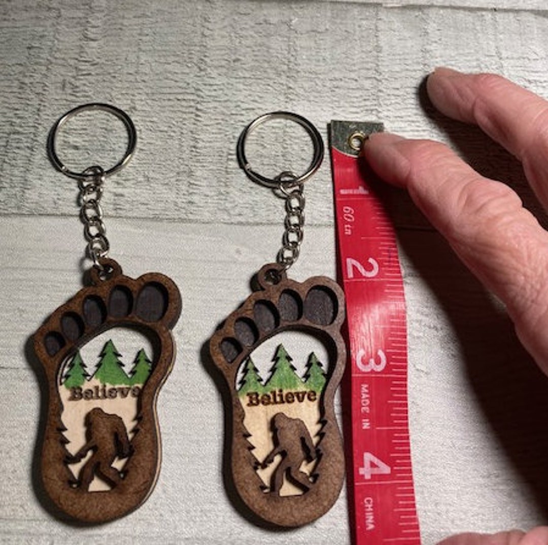 Big Foot Key Chain Believe Big Foot Laser Engraved Key Chain Wooden Big ...