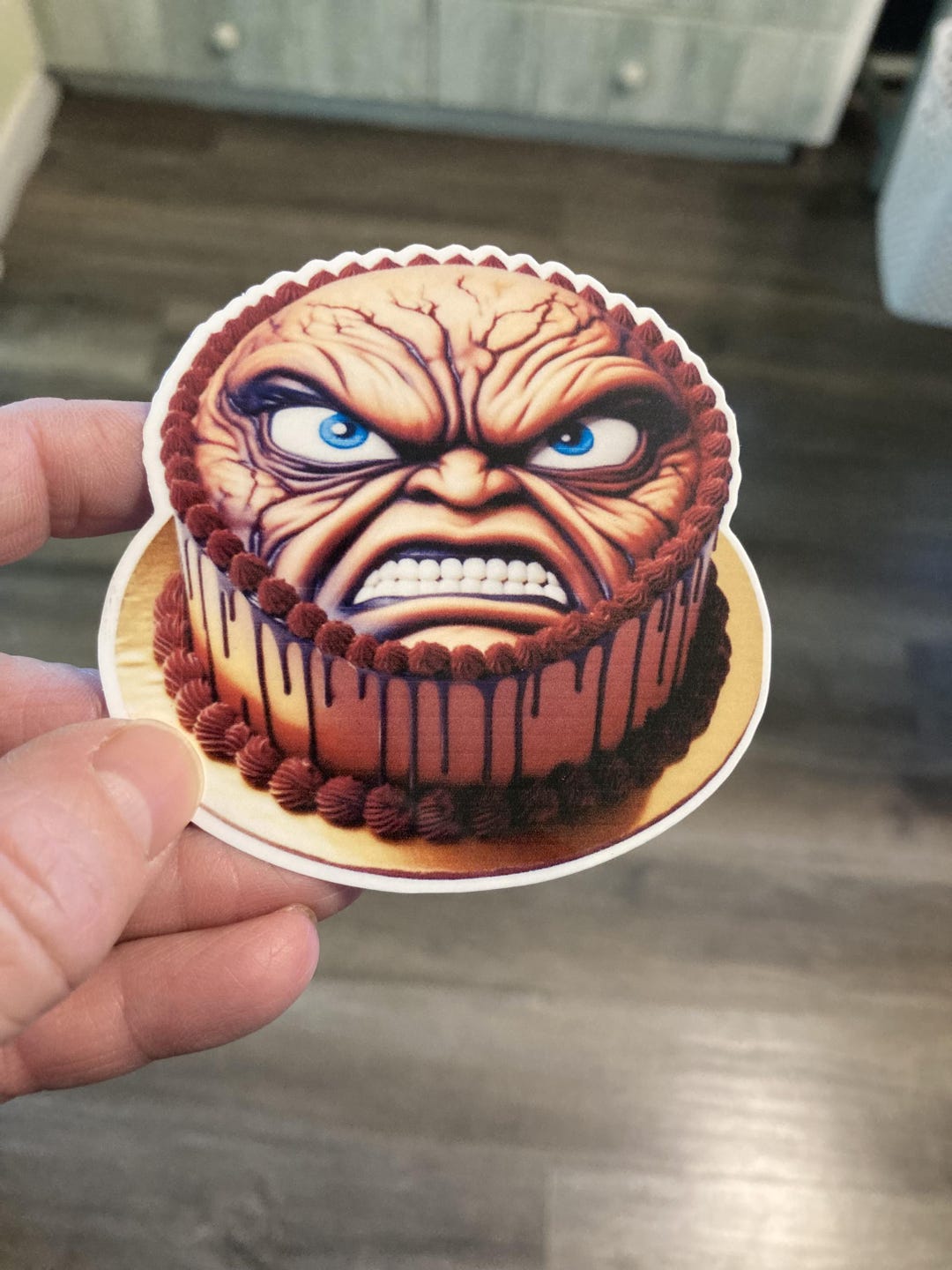 Mad Cake Sticker Funny Food Sticker Man Cake Face Sticker Face in Cake ...