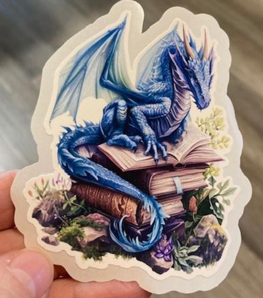 Mystical Blue Book Dragon Sticker Sticker Decal Blue Dragon With Books ...
