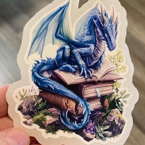 Mystical Blue Book Dragon Sticker Sticker Decal Blue Dragon With Books ...