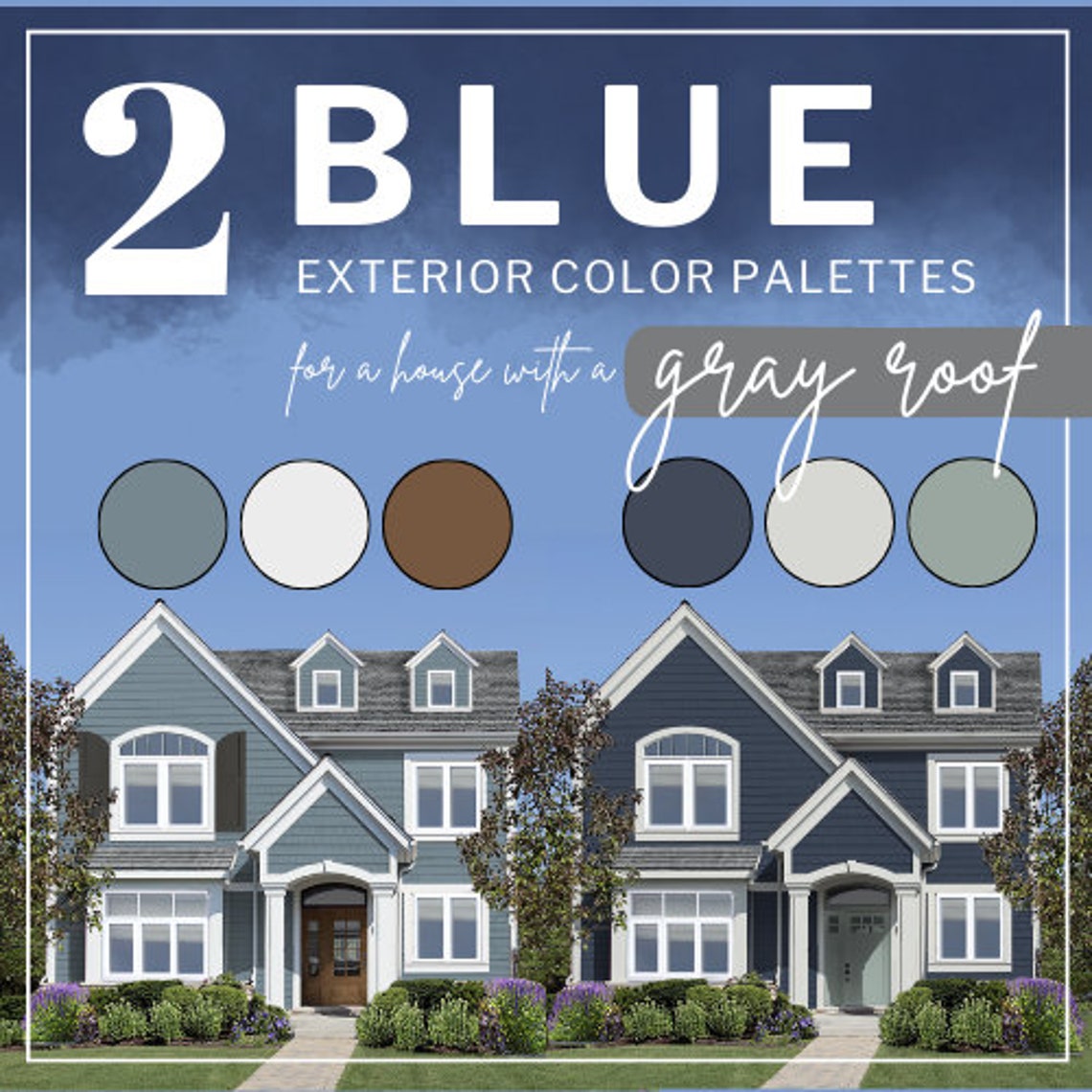 Blue Exterior Paint Palette for House With Gray Roof (digital Download ...