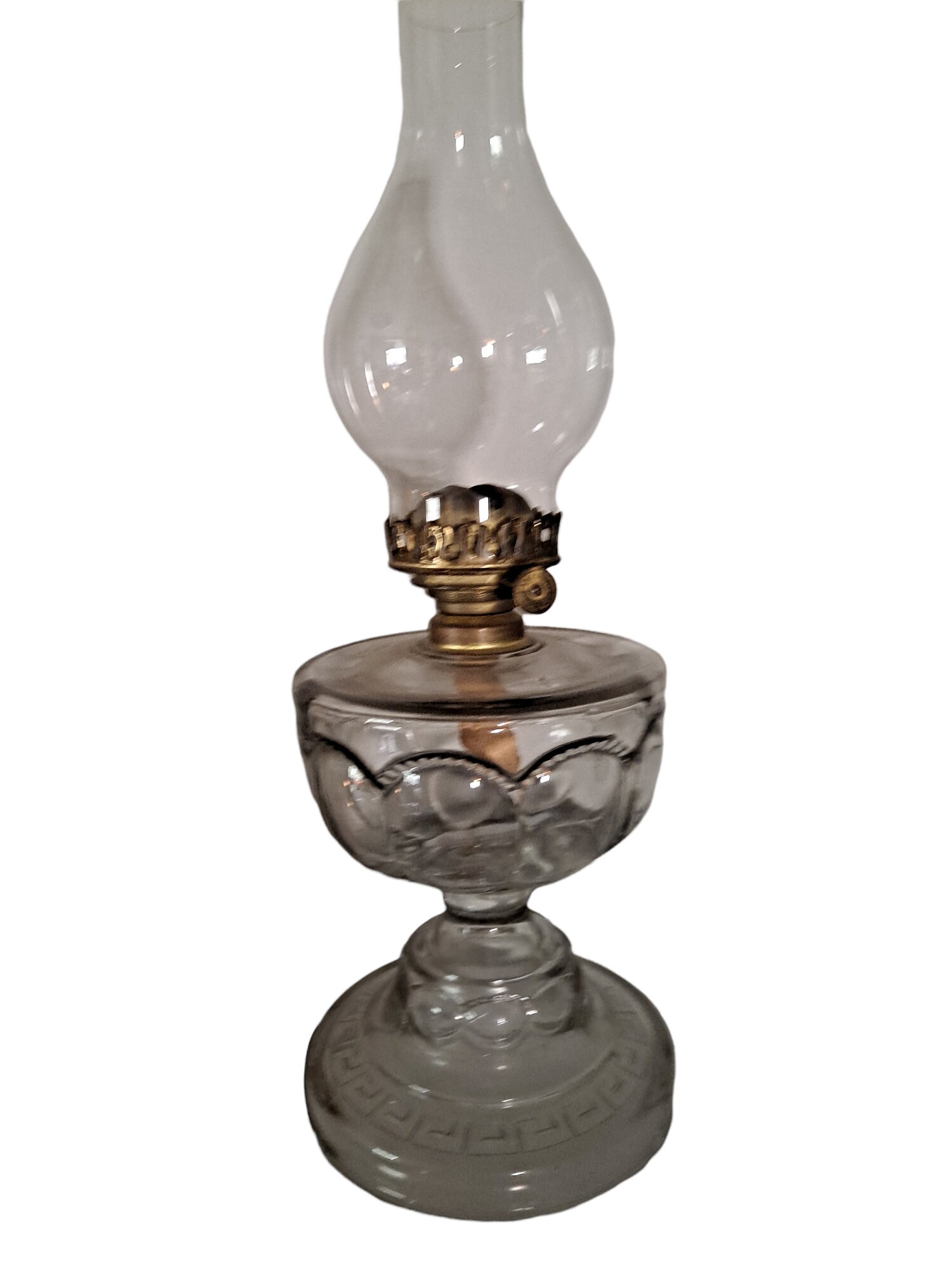 Antique EAPG Pattern Glass Oil Lamp Roman Greek Key Pattern on Base ...