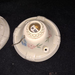 Vintage Pair Porcelain Pull Chain Ceiling Lights Pink and Blue Flowers ...