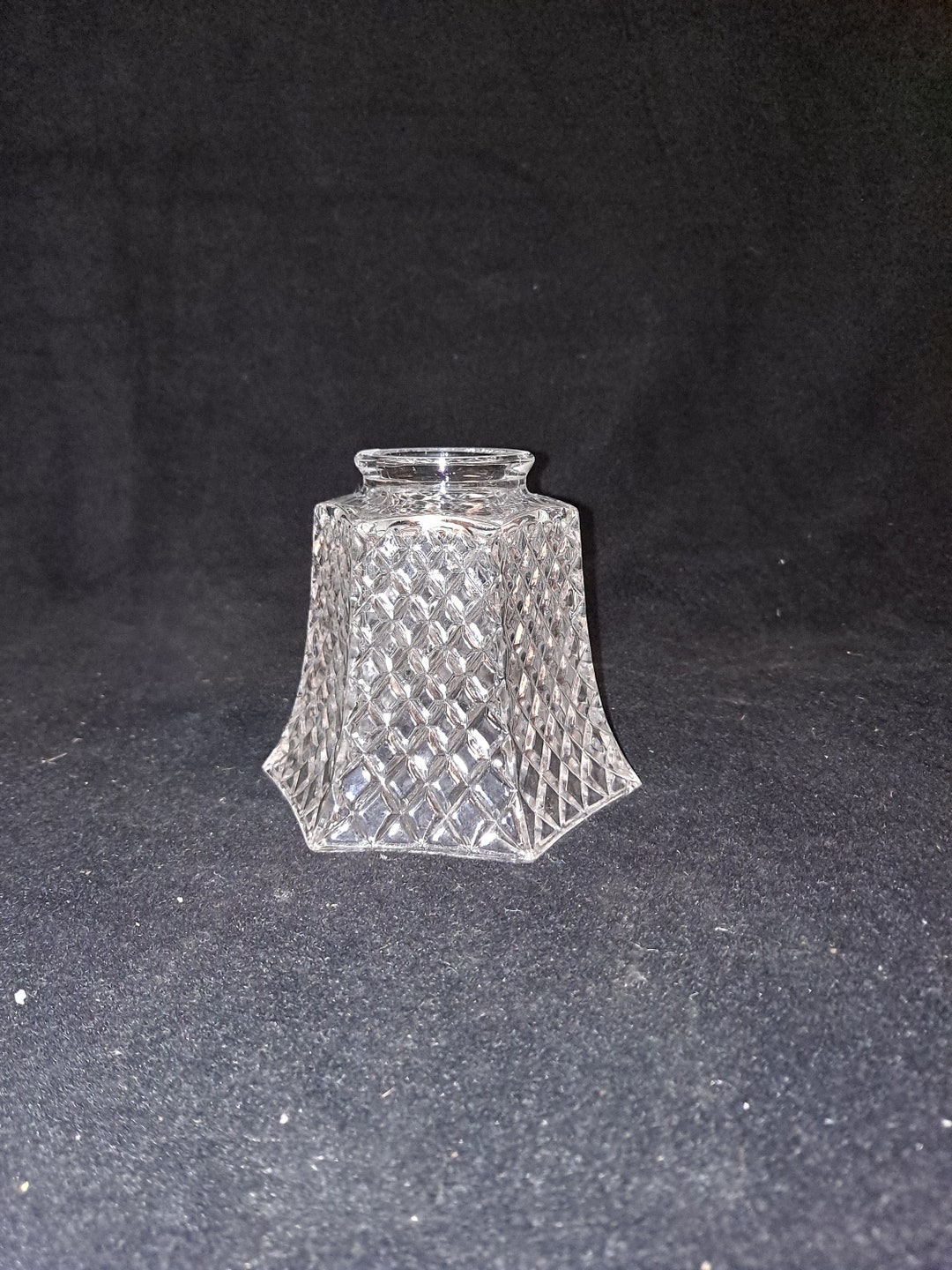 Pressed Glass Diamond Pattern Hexagonal Bell Globe /shade 2 1/4 Lip ...