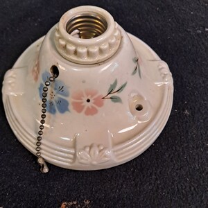 Vintage Pair Porcelain Pull Chain Ceiling Lights Pink and Blue Flowers ...