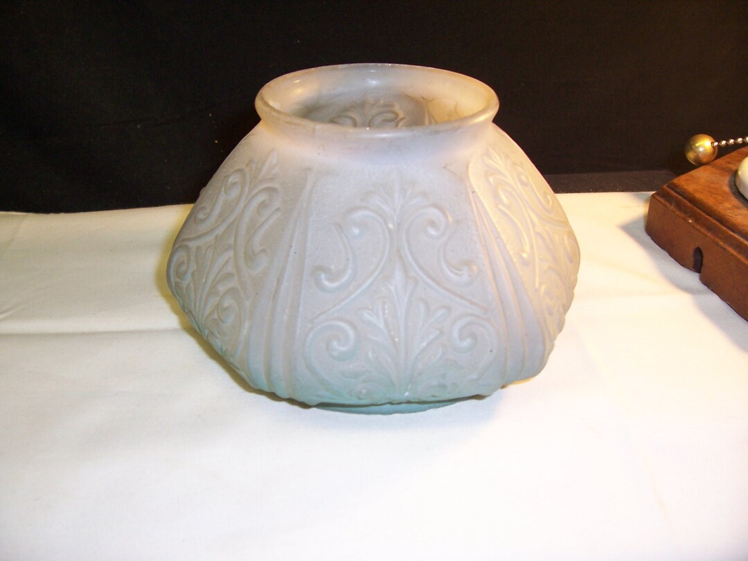 Vintage Victorian Frosted Pressed Pattern Glass Gas Lamp Shade , Green ...