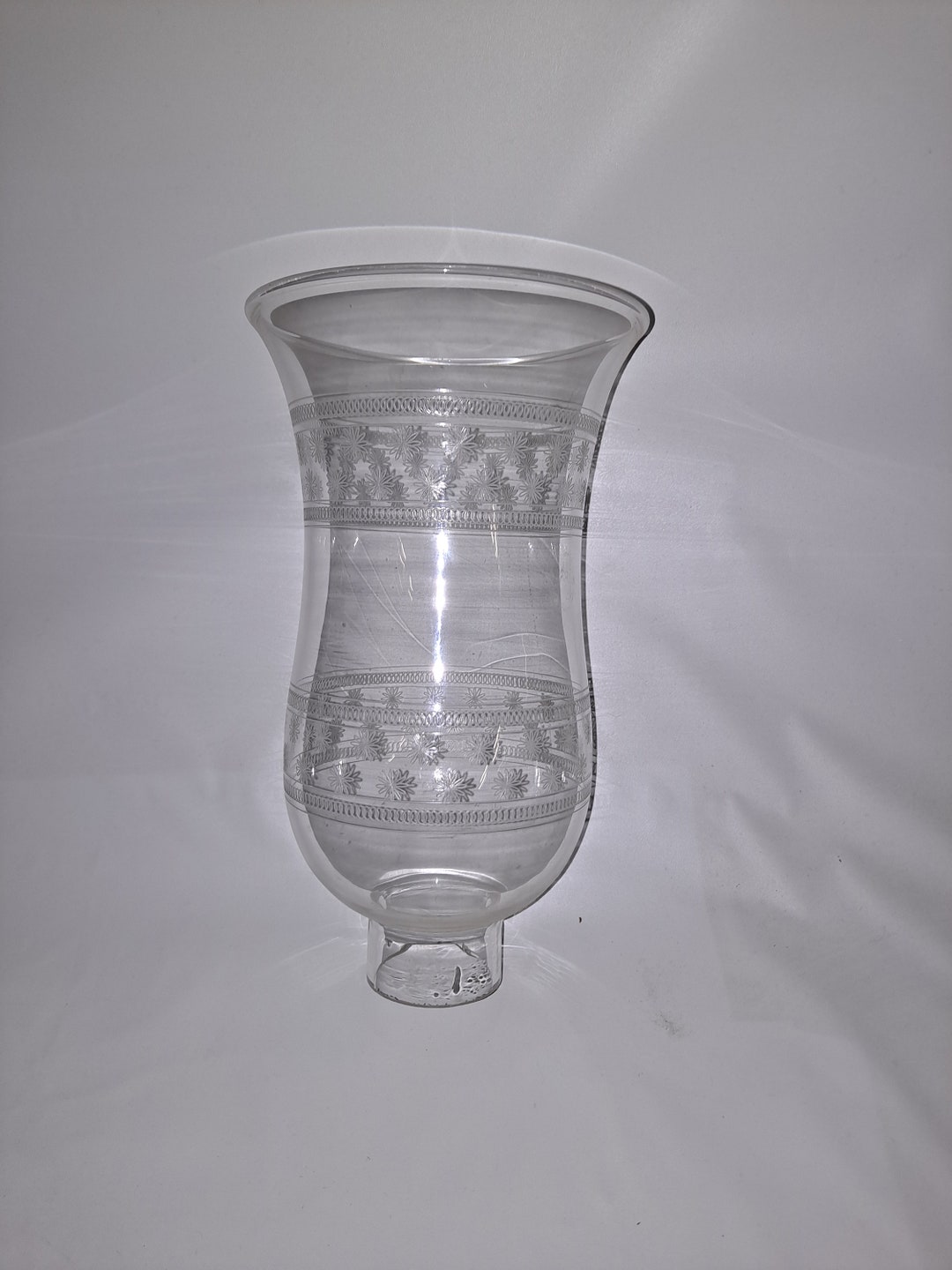 Vintage Heavy Glass Cut Engraved Flare Top Hurricane 1 3/4 Inch Fitter ...