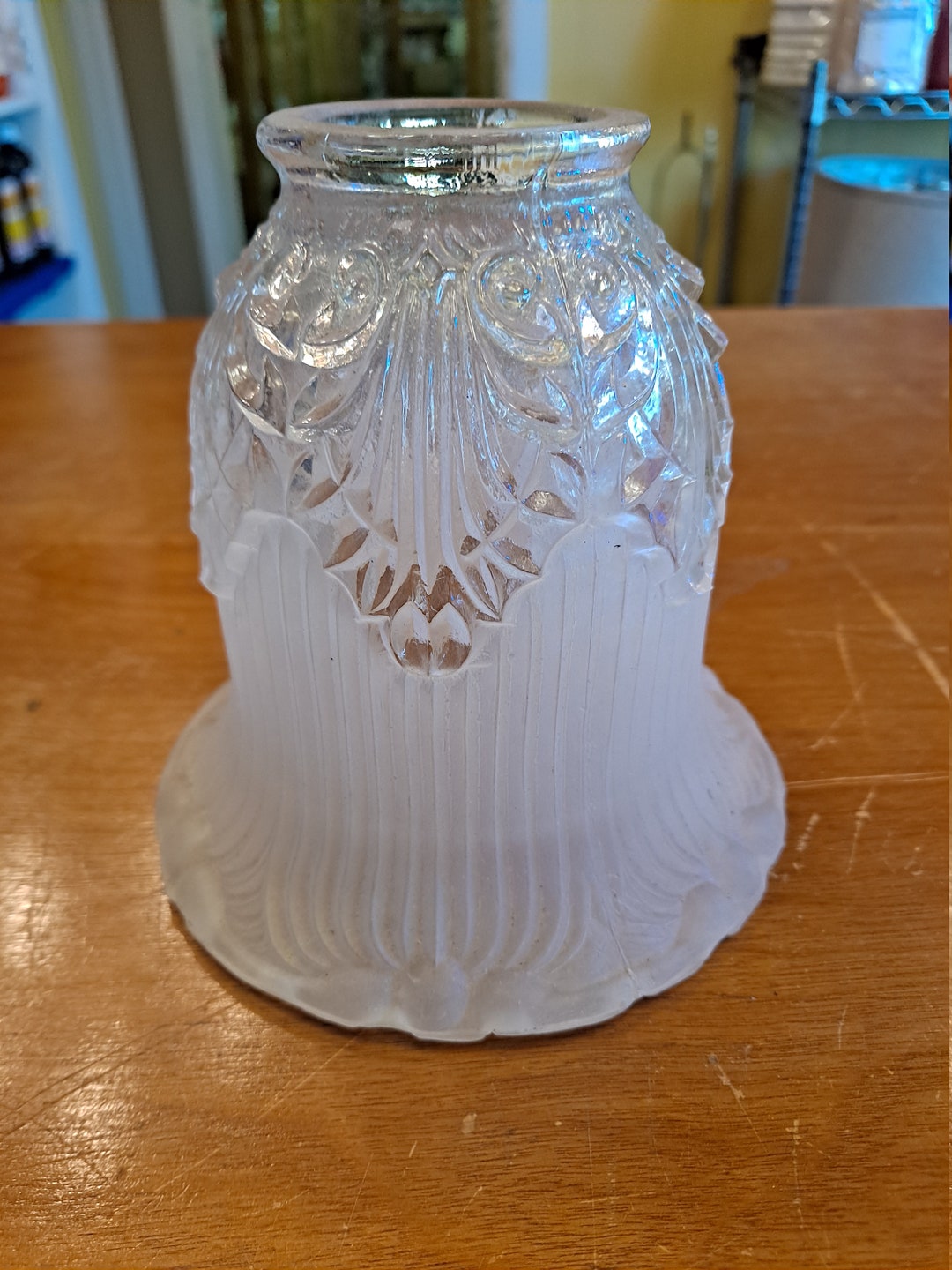 Vintage Heavy Frost and Clear Glass Highly Detailed Replacement Bell ...