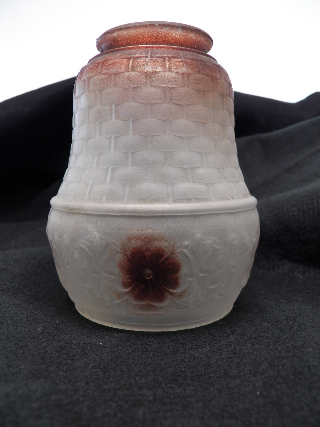 Vintage Pressed Glass Bell Shaped Shade , With Basket Weave Texture , 2 ...