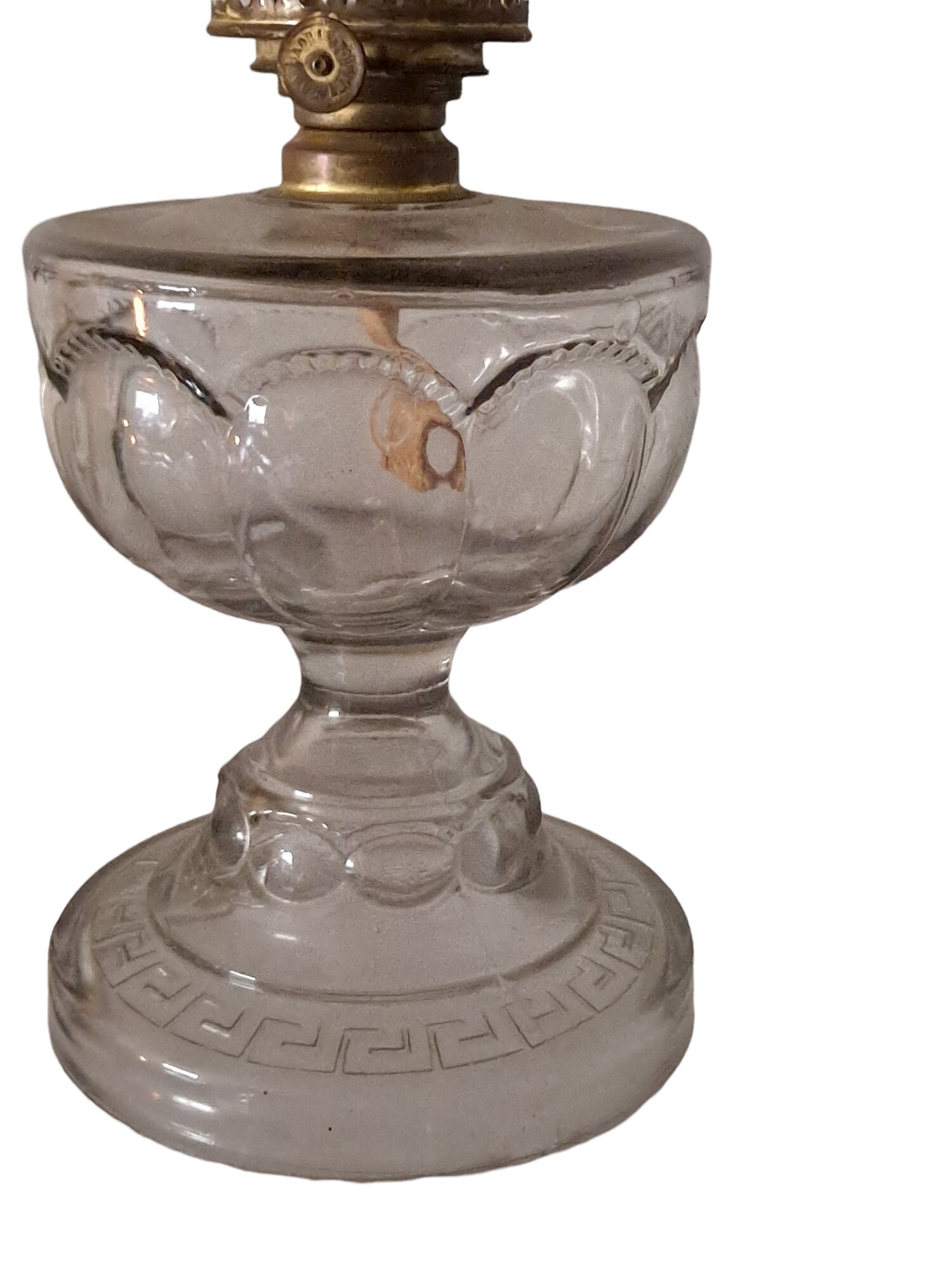 Antique EAPG Pattern Glass Oil Lamp Roman Greek Key Pattern on Base ...