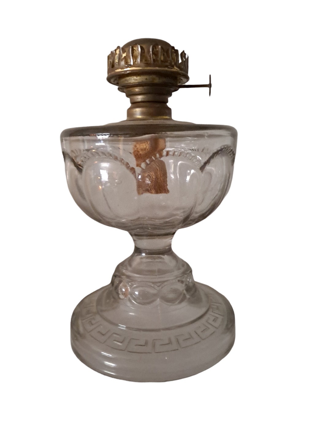 Antique EAPG Pattern Glass Oil Lamp Roman Greek Key Pattern on Base ...