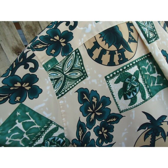 Vtg Hawaiian Green Tan Geometric Multi Color Fiji Lag… - Gem
