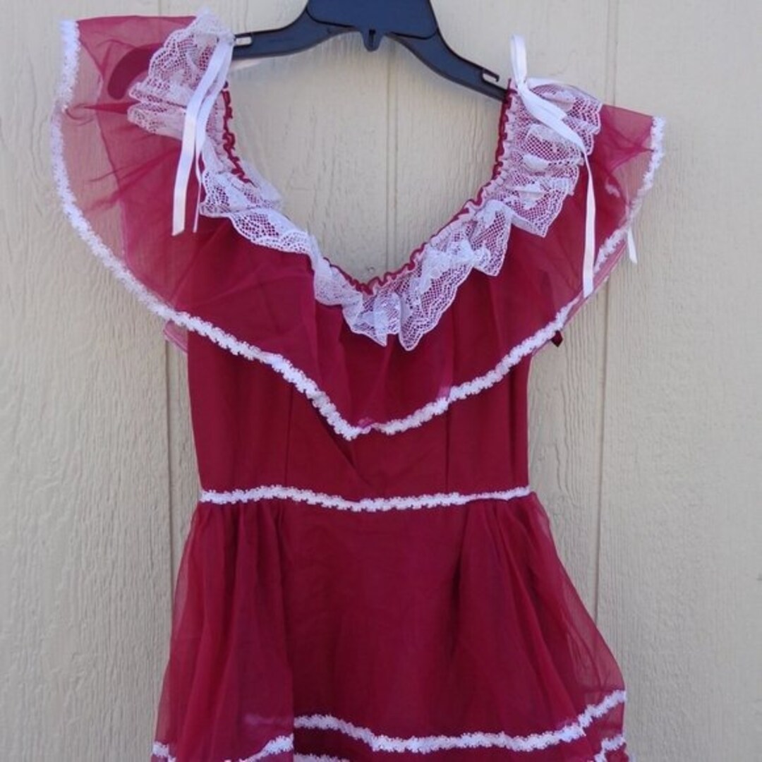 NOS Vintage Southern Belle Full Prom Formal Gown Wine White Lace Angelo ...