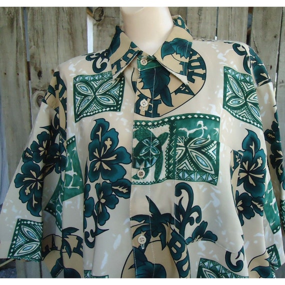 Vtg Hawaiian Green Tan Geometric Multi Color Fiji Lag… - Gem