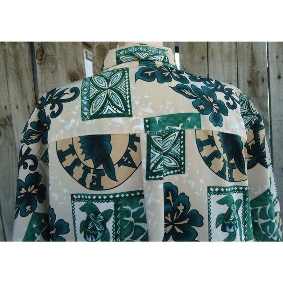 Vtg Hawaiian Green Tan Geometric Multi Color Fiji Lag… - Gem