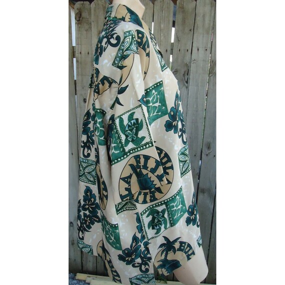 Vtg Hawaiian Green Tan Geometric Multi Color Fiji Lag… - Gem