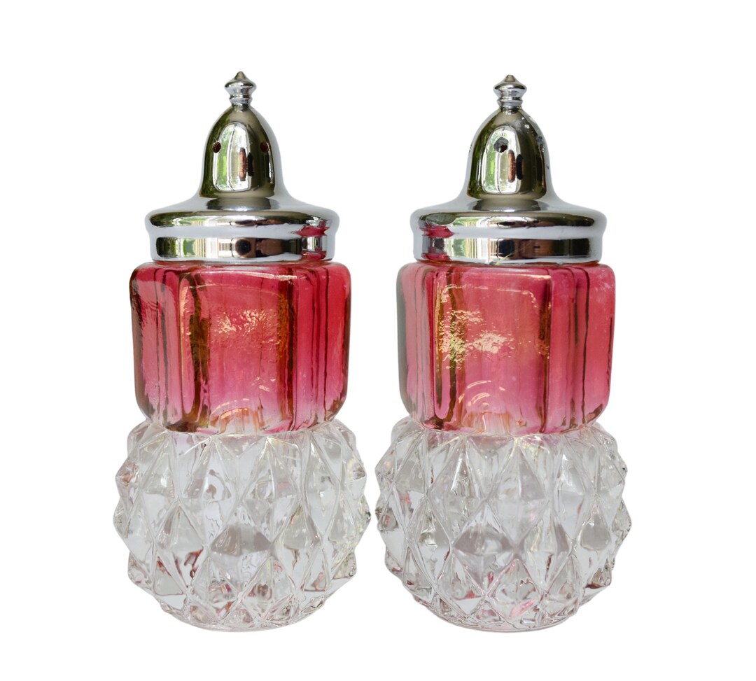 Vintage Indiana Glass Ruby Flash Diamond Point Salt Pepper Shaker Set - Etsy