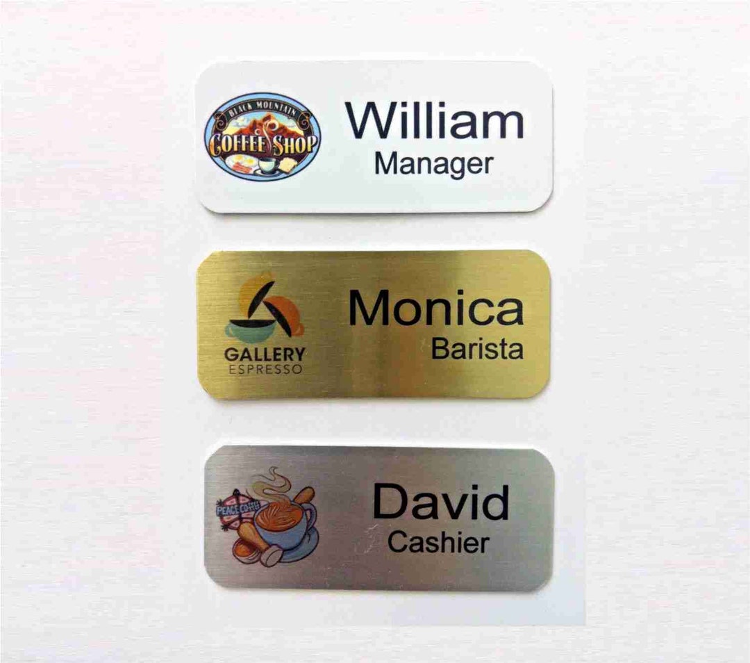 Set of 12 Name Badges 1.25" X 3.0" Brushed Aluminum - Color Logo ...