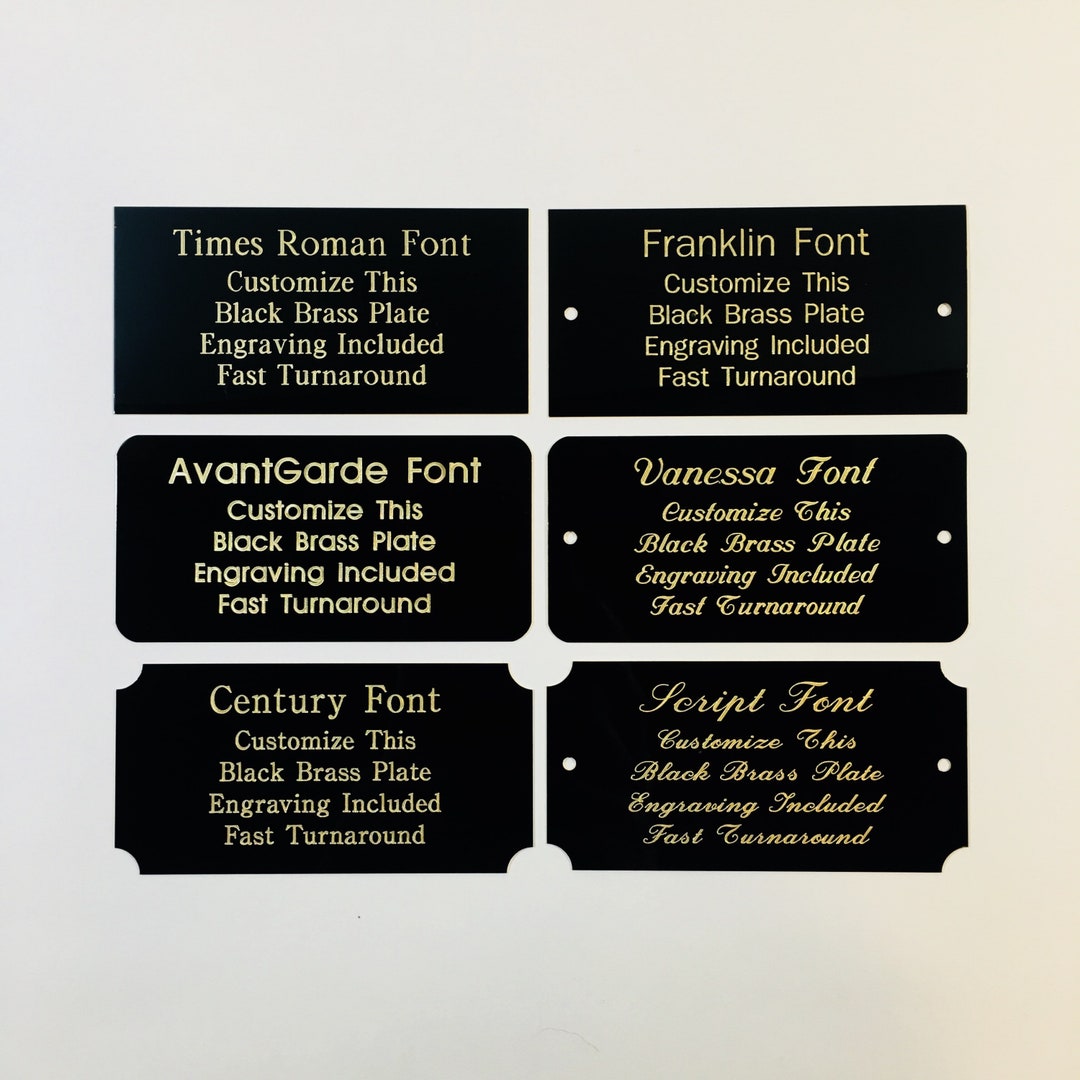2"x4" Engraved Solid Black Brass Plate Gold Etched Letters Custom ...