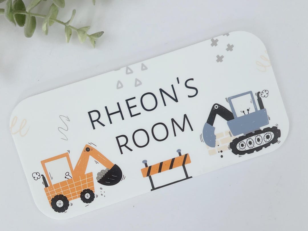 Personalised Digger Bedroom Door Sign, Name Room Sign, Construction ...