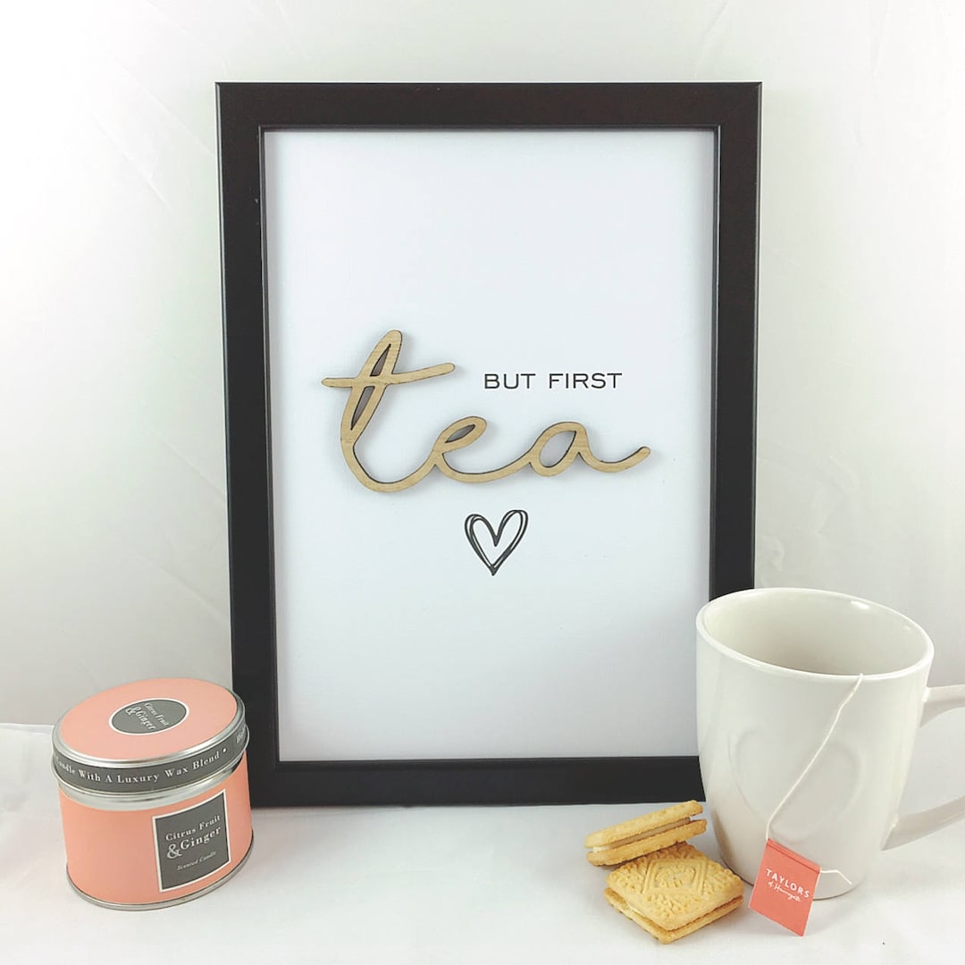 A4 but First Tea Print, Typography Print, Home Print, Wooden Print ...