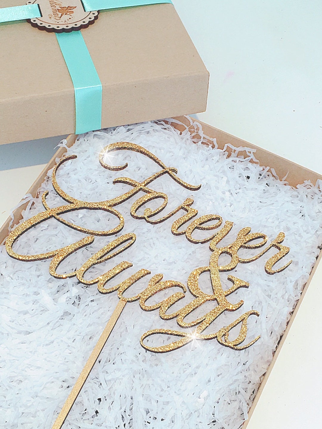 Forever and Always Cake Topper, Wooden Wedding Cake Topper, Glitter ...