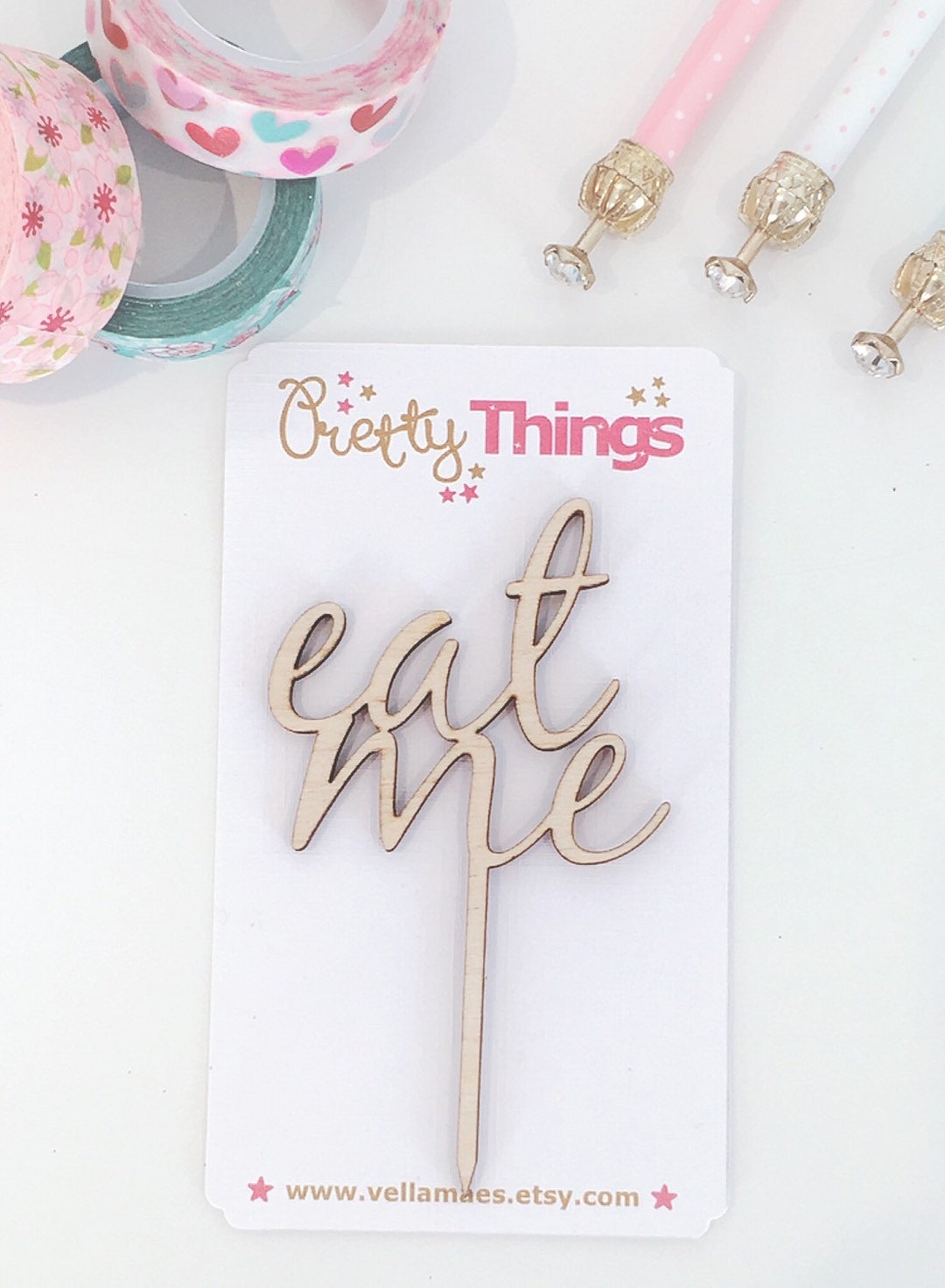 Eat Me Cake Topper, Cupcake Topper, Food Picks, Wooden Cake Topper ...