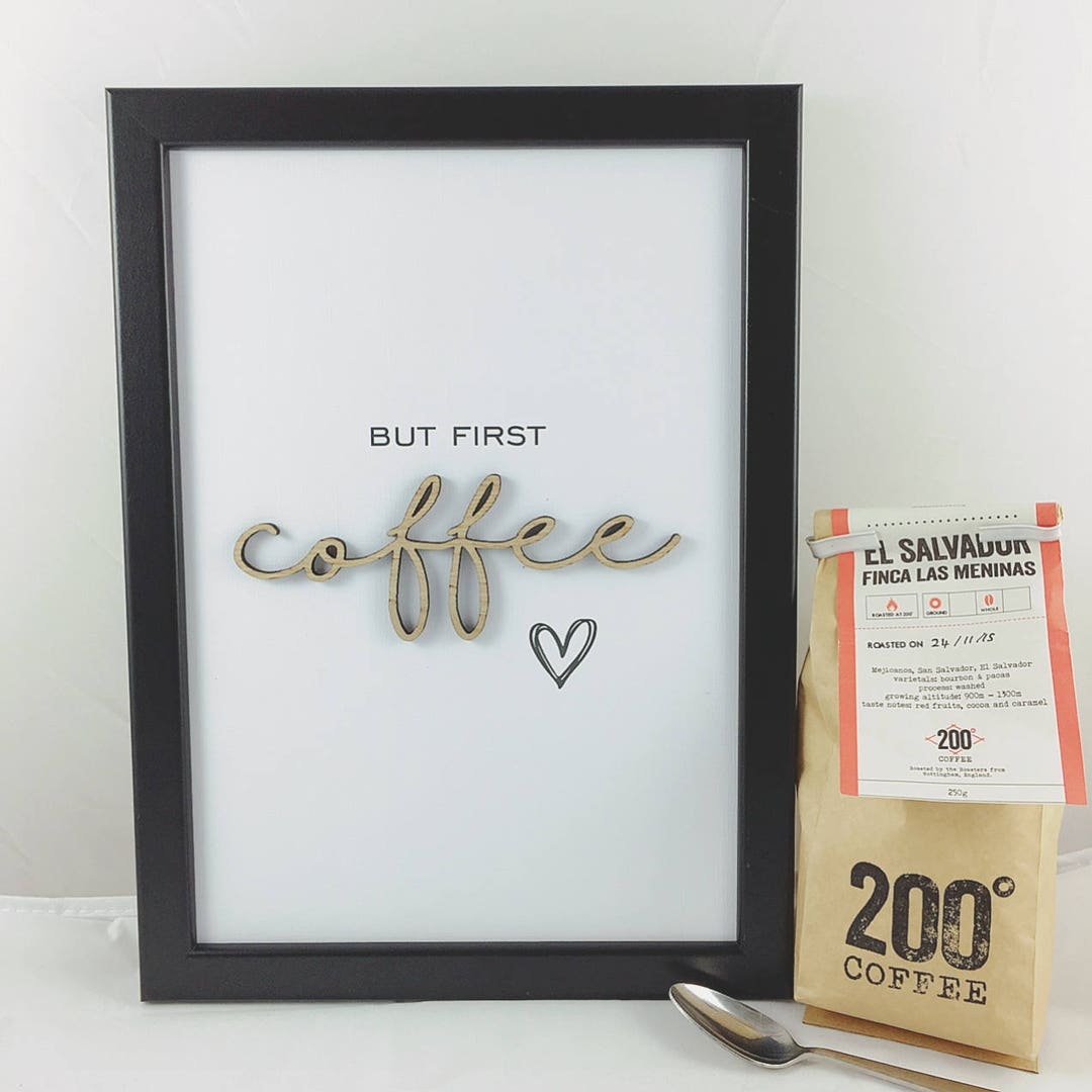 A4 but First Coffee Print, Typography Print, Home Print, Wooden Print ...