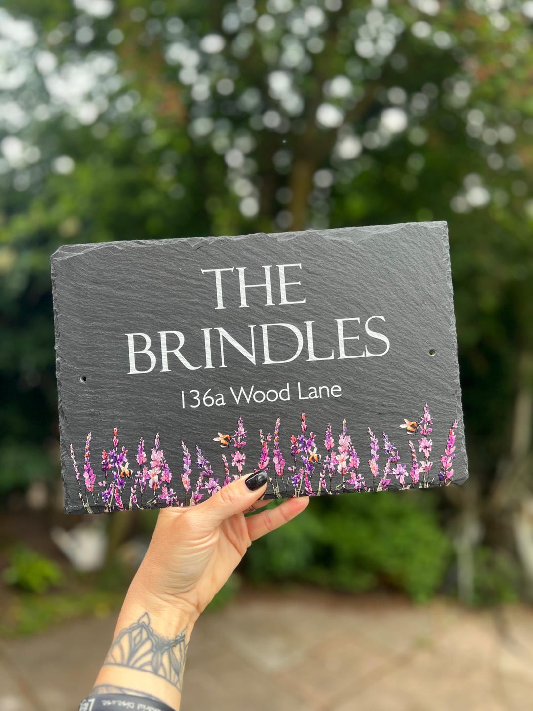 Personalised Slate House Sign Lavender, Custom UV Printed Outdoor Door ...