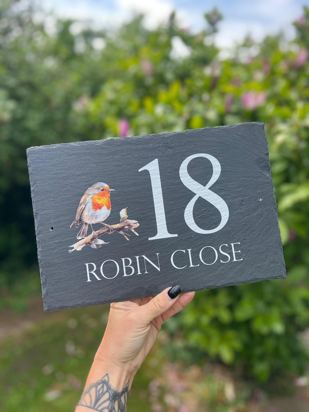 Personalised Slate House Sign With Robin | House Number Plaque | Garden ...