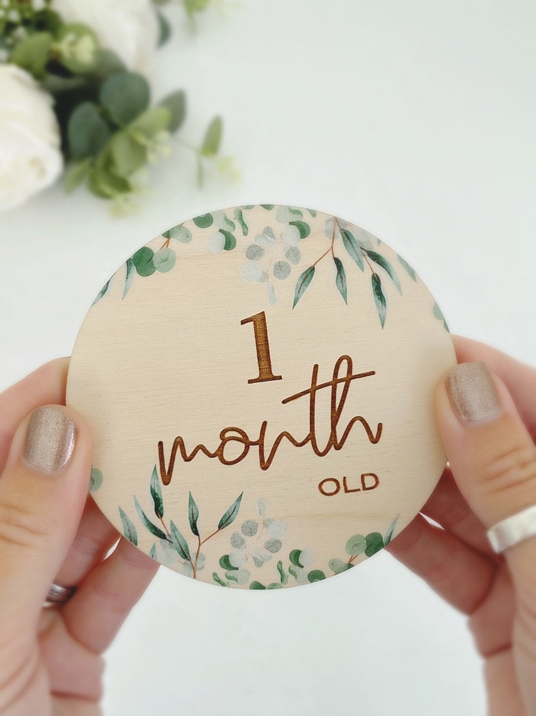 Wooden Botanical Milestone Cards, Baby Milestone Discs, Personalised ...