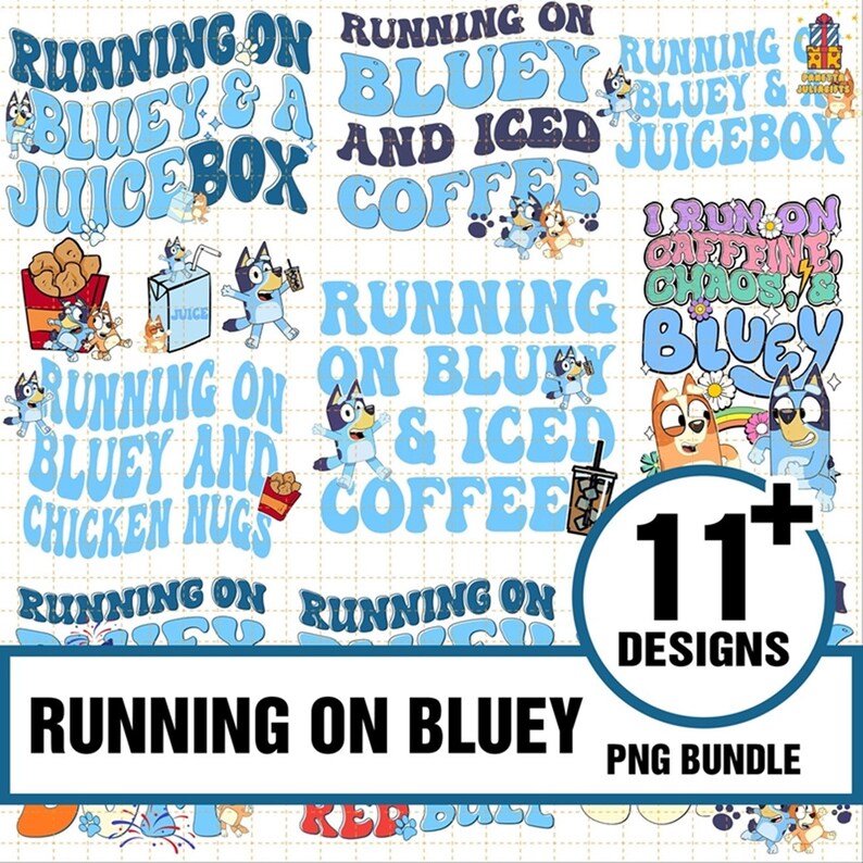 Running on Bluey Png Bundle, Running on Bluey and Iced Coffee, Bluey ...