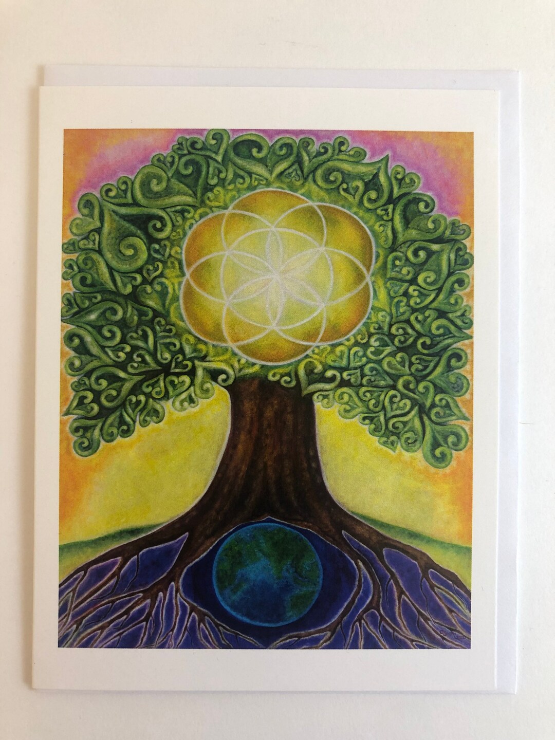 Tree of Life Art, Gaia Art Card, Earth Painting, Flower of Life ...