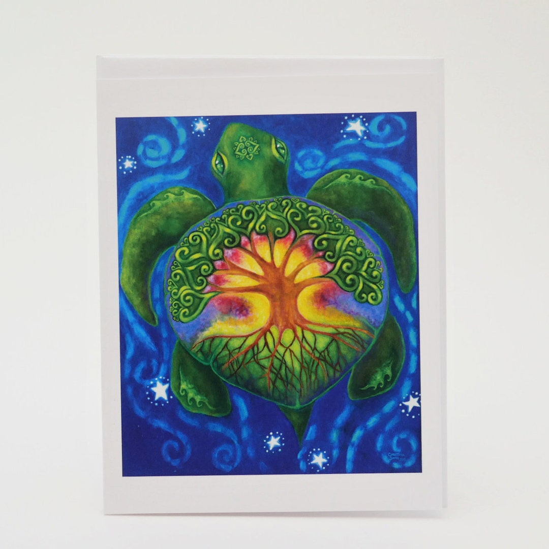 Turtle Greeting Card, Tree of Life Greeting Card, Visionary Art, Gaia ...